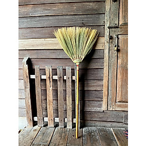 Asian Broom 46 inch - Straw Soft Broom - Long Handle Broomstick for Cleaning, Decoration, Wedding-Natural Whisk Broom for House, Garage, Office,Kitchen - Indoor Grass Broom