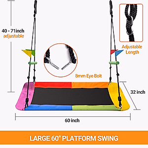 IKARE Large Platform Tree Swing 60" x 32", 800lb Weight Capacity, Indoor Outdoor Play Swing Set for Kids Adults, Adjustable Rope, Mesh Mat,Wear-Resistant Tree Cover