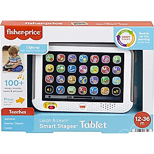Fisher-Price Laugh & Learn Toddler Learning Toy Smart Stages Tablet With Educational Music & Lights For Ages 1+ Years, Gray