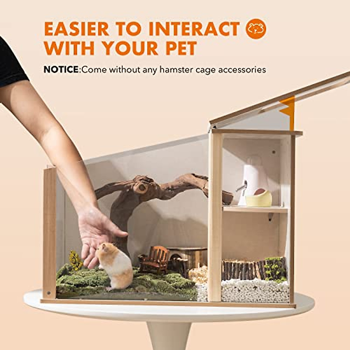 MEWOOFUN Wooden Hamster Cage for Dwarf Hamster Large Hamster Cage Without Accessories for Robo Hamster (Dimensions: 23" L x 15.6" W x 18.6" H)