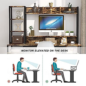 PAKASEPT Computer Desk with Hutch and Storage Shelf, 55" Home Office Desk with Drawer and Monitor Stand Riser Drawer Industrial Study Writing Table Workstation for Home and Office