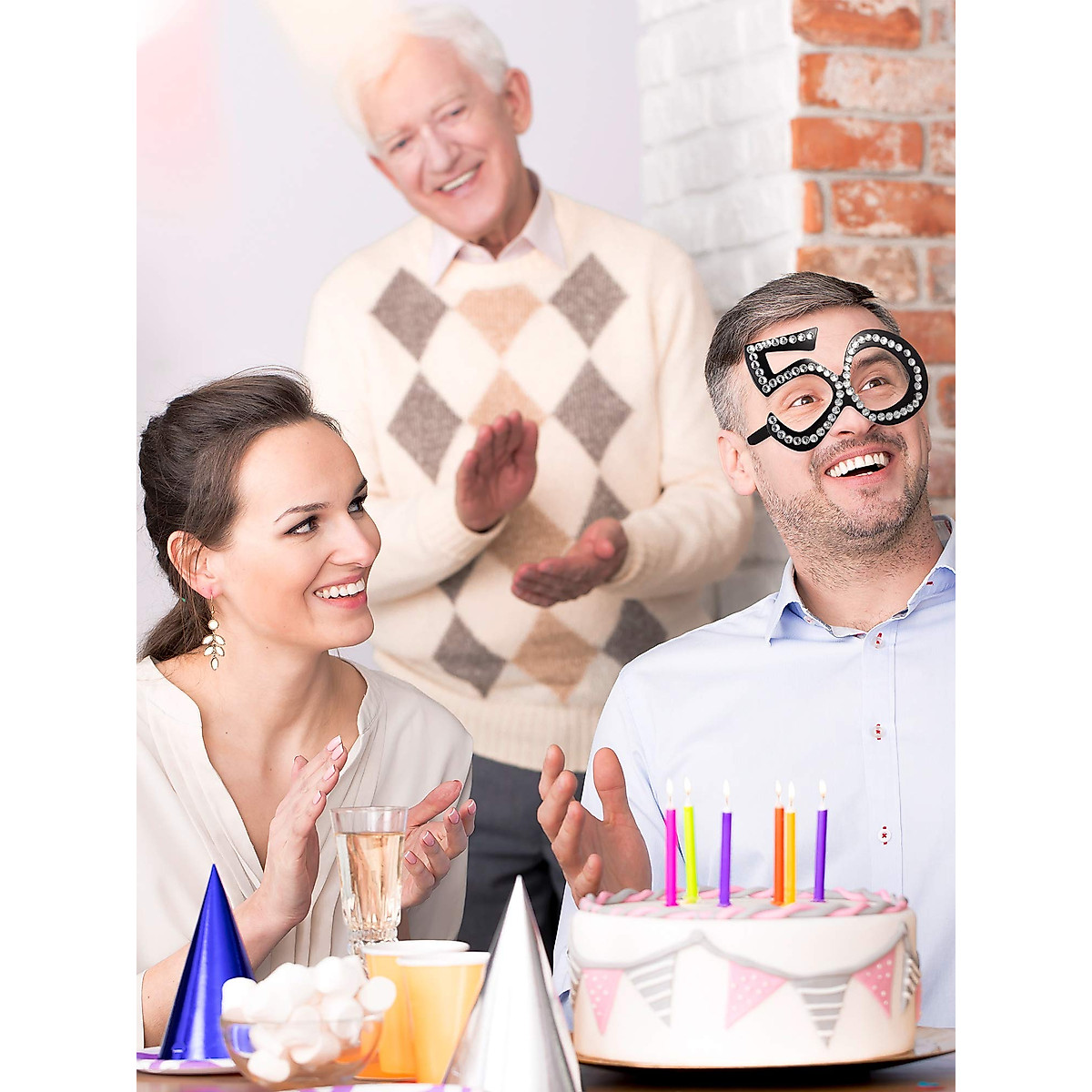 Frienda 9 Pairs 50th Birthday Glasses with Rhinestones Costume Sunglasses Novelty Eyewear Celebration Decoration(Black)