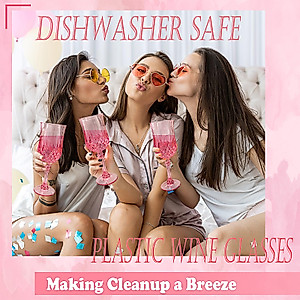 Veiuwa 24 Pcs Plastic Pink Wine Glasses，Plastic Cordial Glasses，Plastic Goblets，Pink Plastic Goblets，Plastic Wine Glasses，Can be Used for Weddings, Everyday Fun Parties and More!