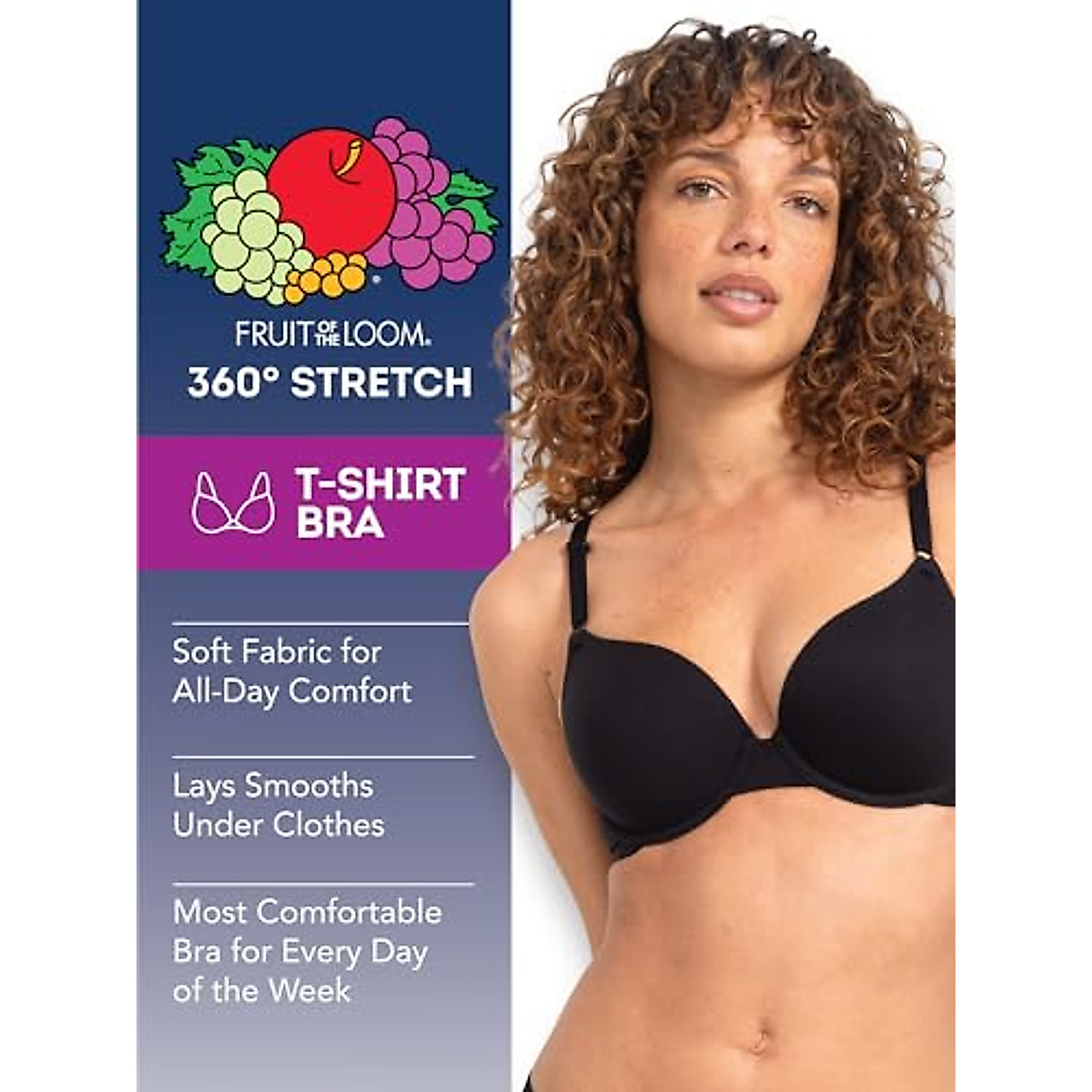 Fruit of the Loom Women's T-Shirt Bra, Black Hue/Sand/White, 36C