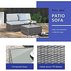 Patiorama 3-Piece Patio Furniture Set, Outdoor Sectional Sofa, All-Weather Grey PE Wicker Rattan Conversation Set,Outdoor Couch Loveseat,Patio Seating for Porch Balcony Garden Pool(Light Grey Cushion)