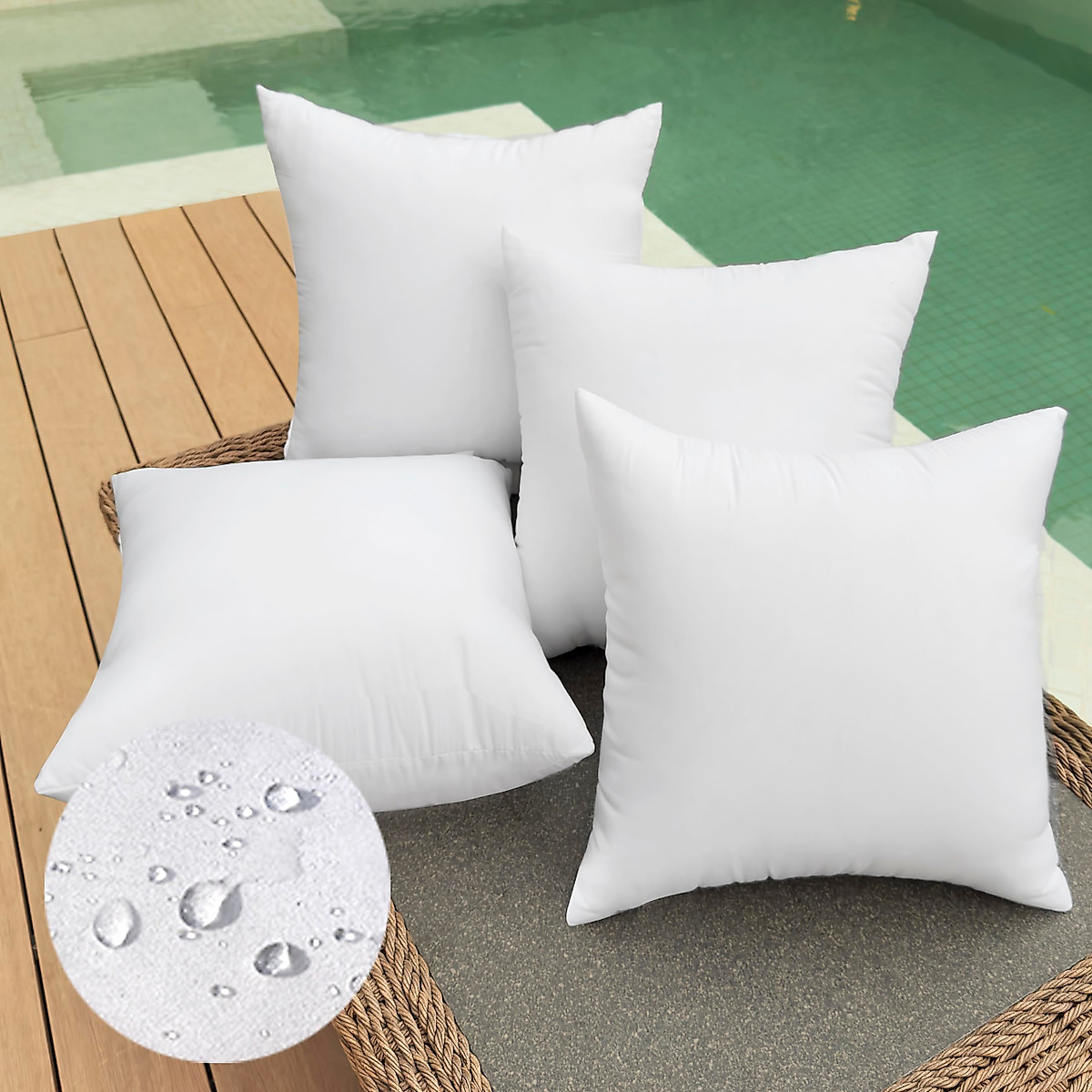 QSWRD 20 x 20 Outdoor Pillow Inserts Pack of 4 Large Throw Pillow Inserts Waterproof Patio Furniture Pillows Decorative Porch Couch Pillows Premium White Square Sofa Cushion Sham Stuffer