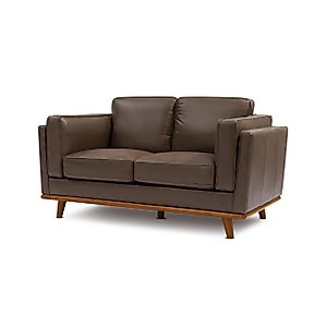 Valencia Artisan Full Leather Loveseat Sofa 66”| Pure Full Italian Nappa Leather Couch, Solid Wood Accent, Ultimate Comfort, Chocolate