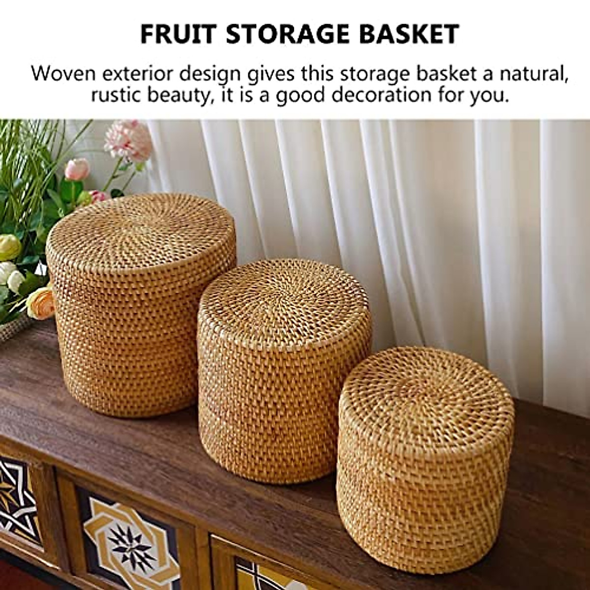 generic Rattan Storage Basket Rustic Woven Basket Desktop Garbage Bin Organizer Sundries Storage Bin for Bedroom Office Study Room - Size L, 9x9x8 Inch