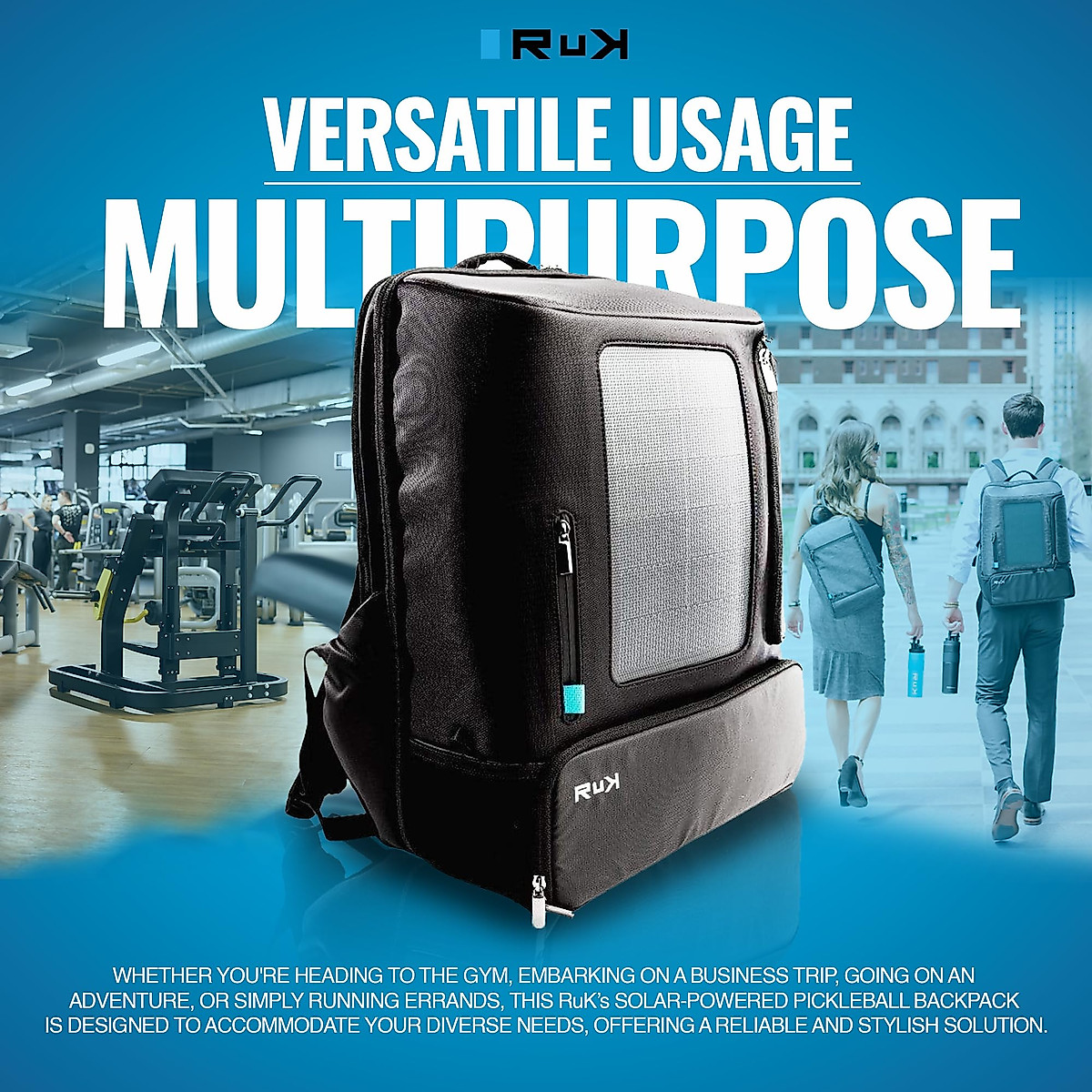 Multifunctional Solar Backpack with Power Bank, 40L Bag Designed for Fitness, Business, Travel and Casual Use, Black