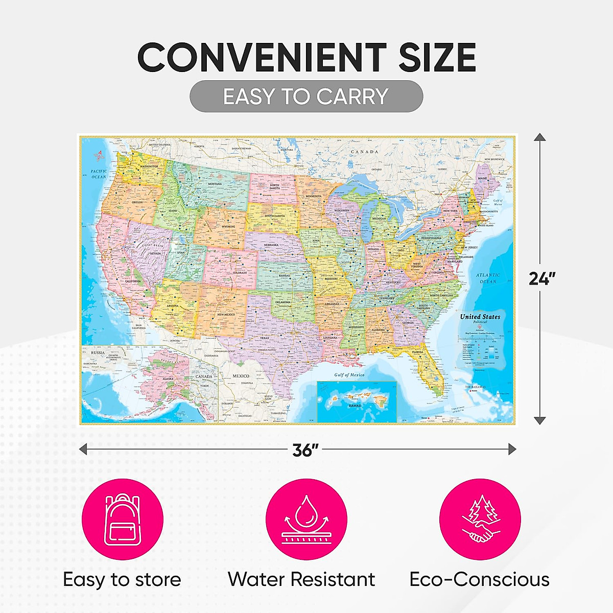 NOWMAP AquaShield Double-Sided World and USA Map Waterproof 2 Wall Map Set 24x36 - Folded Edition with (Pin Stickers)