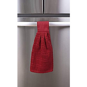 Kovot Set of 2 Cotton Hanging Tie Towels | Include (2) Hanging Towels That Latch with Hook & Loop (Red)