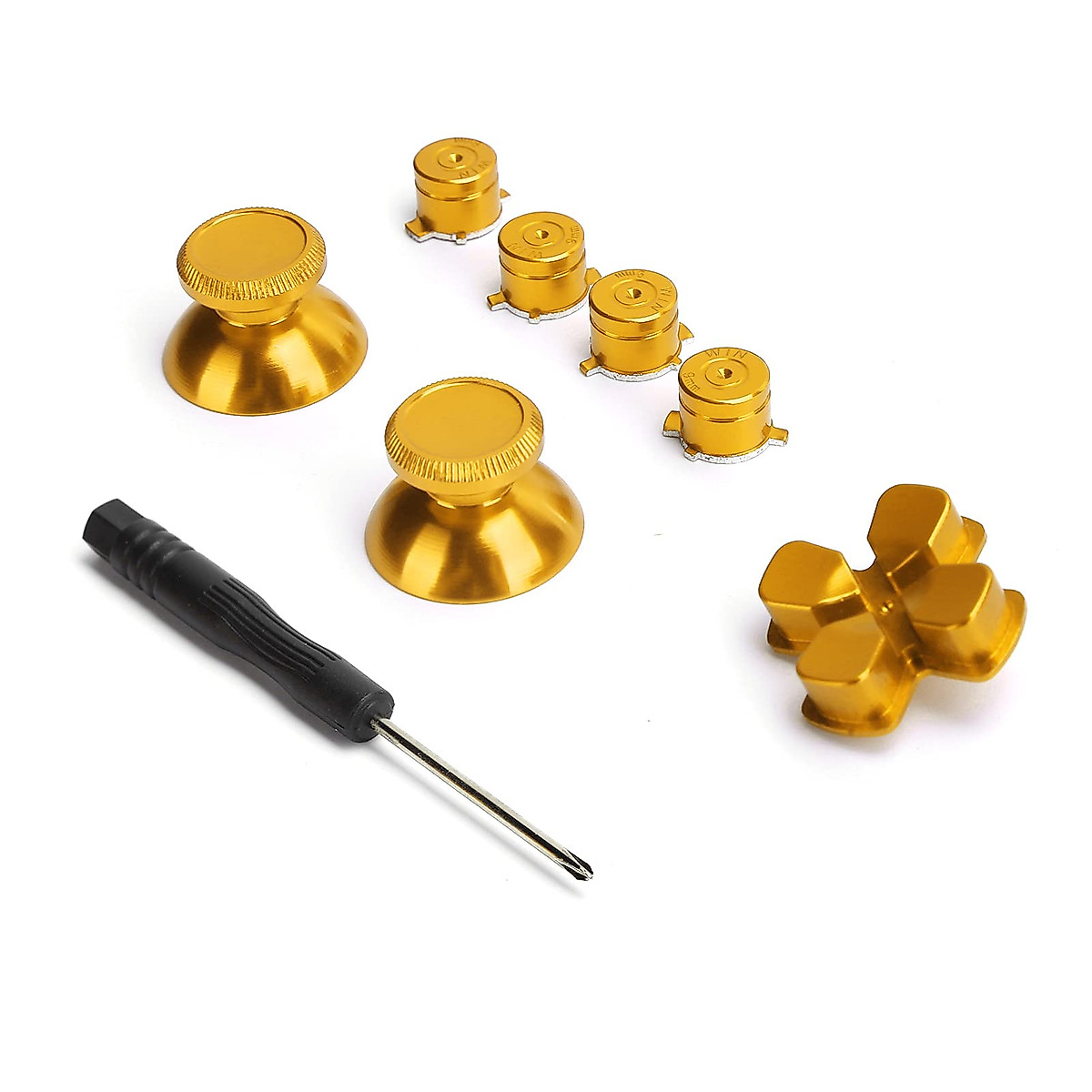 4 Pack Thumbstick,Simulates Grip Metal Aluminum Alloy Thumbsticks Analog Replacement for PS4 Gamepad Controller Joystick Replacement with Screwdriver(Yellow)