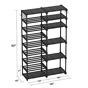 TIMEBAL 9 Tier Shoe Rack Organizer, 32-40 Pairs Shoe Storage Shelf, Shoe Stand with 2 Hooks, Shoe Rack for Closet, Stackable Shoe Rack for Boot & Shoe Storage, Removable & Dust Large Shoe Rack