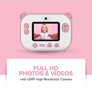 Kids Instant Print Camera myFirst Camera Insta 2 with 12MP Photos 1080P Video Selfie Lens Christmas Birthday Gifts for Boys Ages 3-12, microSD Card, Neck Lanyard Portable Travel Camera (Blue)