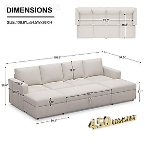 Belffin U Shaped Sectional Sleeper Sofa with Pull Out Bed Convertible Velvet Modular Sectional Couch Bed with Storage Ottoman Beige