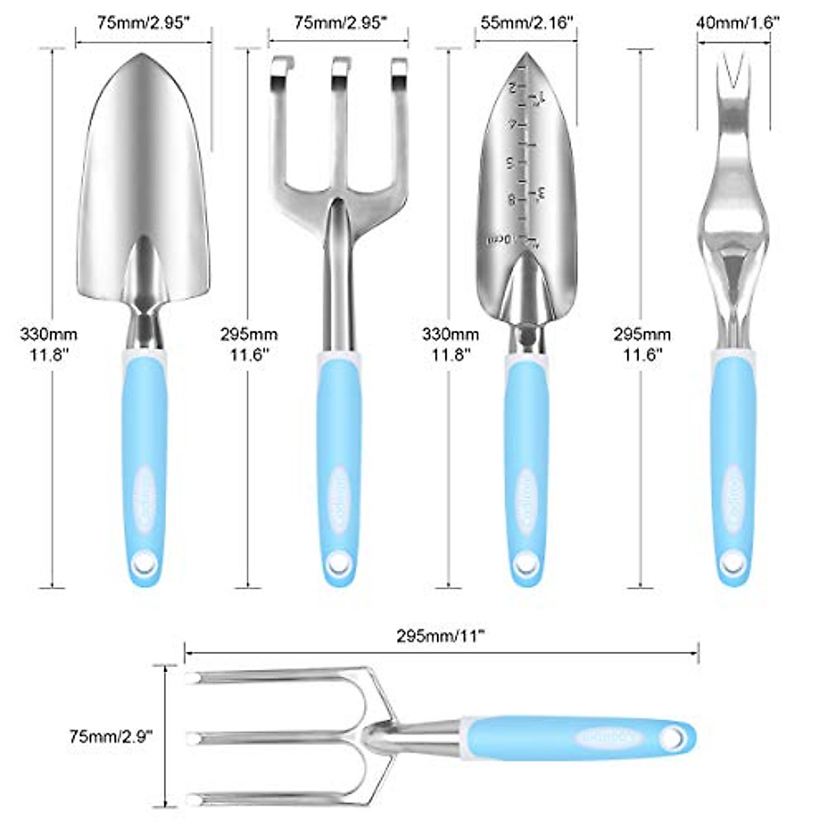 Codirom Garden Tools Set 5PCS Gardening Tools Planting Trowel Garden Shovel Garden Rake Transplant Tools