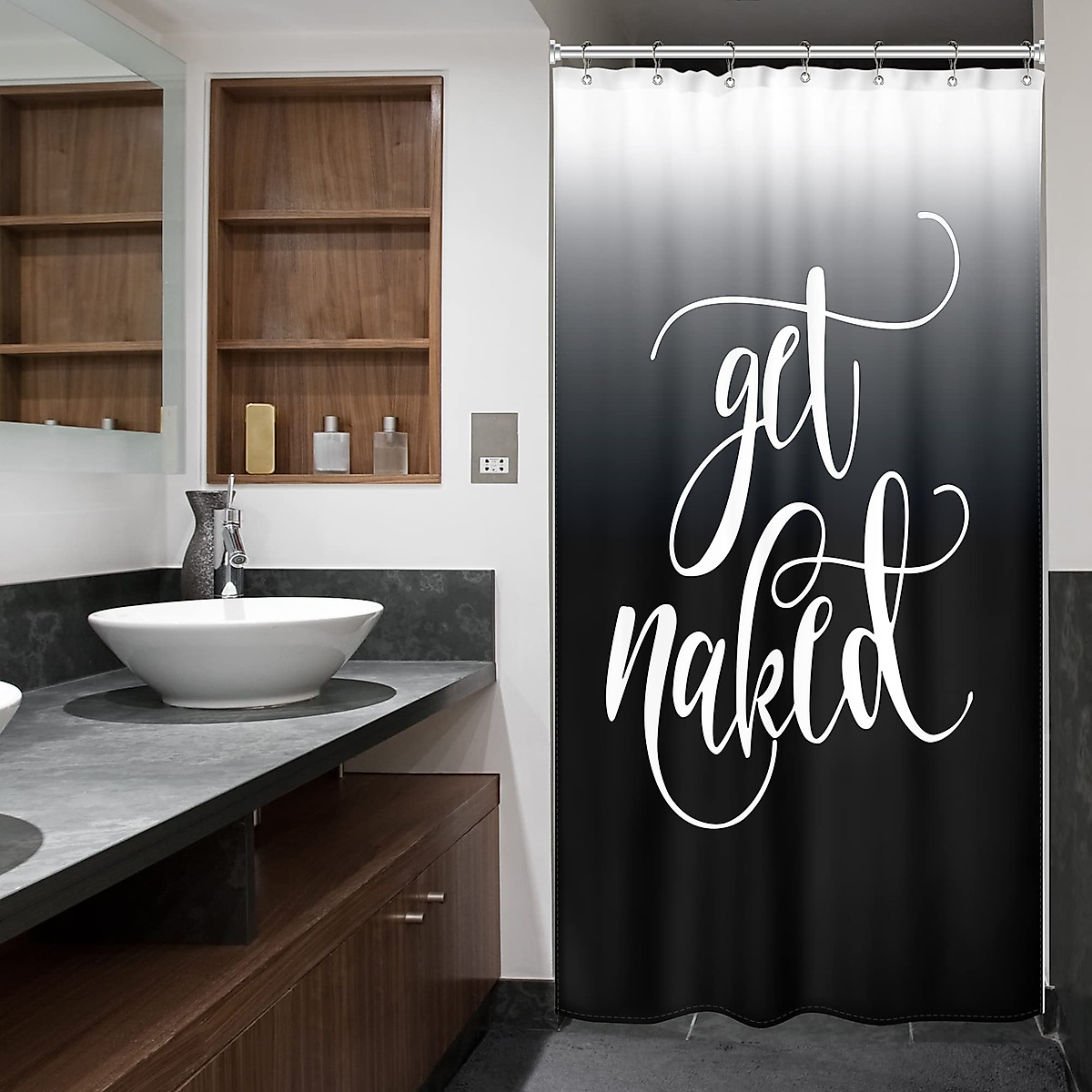 Riyidecor Small Stall Shower Curtain Ombre Get Naked 36Wx72H Inch Black White Texture Single Cool Abstract Funny Fashion Modern Unique Urban Trendy Polyester Waterproof Home Bathroom Decor Fabric