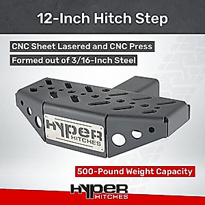 Hyper Hitches 12" Hitch Step Model # HS-12 | Hitch Step | Truck Hitch Step 100% Made in The USA | Rear Bumper Guard Protector | with Built in Stabilizer (2" Receiver)