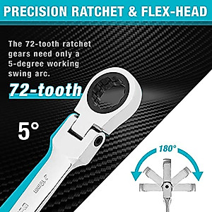 DURATECH Flex-Head Double Box End Ratcheting Wrench Set, 7-In-1 Metric Wrench Set, 8-19mm, 72 Tooth Gear, CR-V Steel, with Tool Organizer