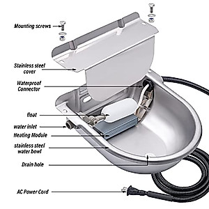 HHNIULI Automatic Heated Water Bowl for Dogs, 110V 304 Stainless Steel Large Outdoor Dog Water Bowl Dispenser Trough Waterer for Dogs Horse Cattle Sheep Goat Cow