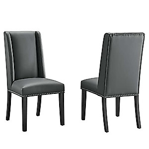 Modway Baron Modern Tall Back Wood Vegan Leather Upholstered Two Dining Chairs in Gray