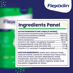 Vetoquinol Flexadin Hip and Joint Supplement with Glucosamine for Dogs, Joint Support Chew with Green-Lipped Mussel and MSM, 90-Count