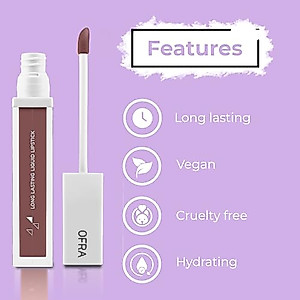Ofra Cosmetics Mocha - Long Lasting Liquid Lipstick Lightweight Velvet Matte Lip Makeup with Vitamin A & Antioxidants - Lasts Up To 5 Hours - Vegan Formula - 8g Tube