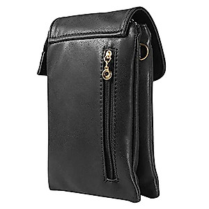Dull Polish Leather Roomy Pockets Crossbody Bags Cell Phone Purse for iPhone 12 Pro Max Samsung Galaxy S21 Ultra S20 FE Note20 Ultra A51 A52 Google Pixel 5 Moto G10 G20 OnePlus 9 BLU G90 Pro (Black)