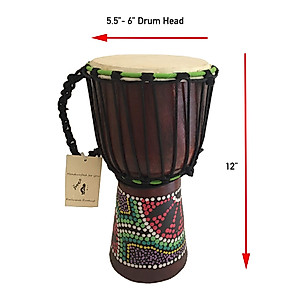Djembe Drum Bongo Congo African Wood Drum - MED SIZE- 12" High, JIVE BRAND, Professional Quality With Heavy Base/Includes Drum Key Chain