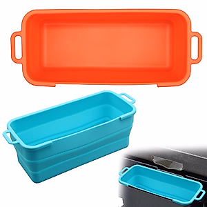 CANIPHA 2Pcs Silicone Grease Cup Liners for Blackstone 17/22/28/30/36 Inch Griddle, Foldable Catcher Tray Liner, Reusable Drip Pan for Black Stone Trays Gate, Griddle Accessories(Blue, Red)