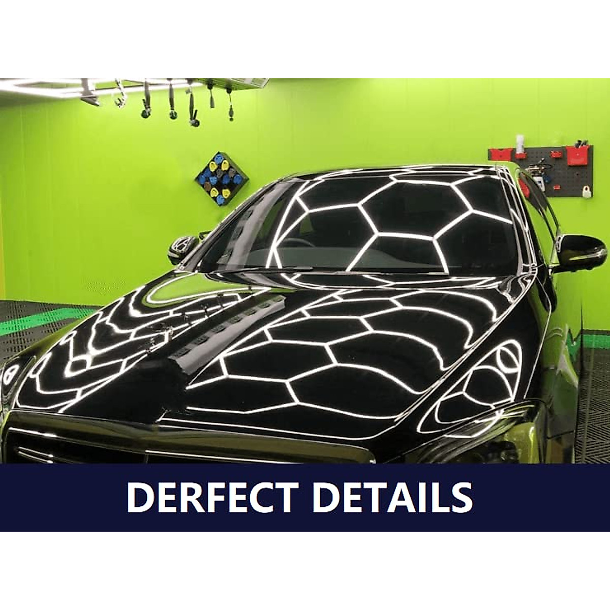 with Bezel 17 Honeycomb LED Garage Light, DIY LED Auto Repair Detail Light, 6500K Daylight White for car detailing, salon, gym, store, basement 212.5in x 94.8in