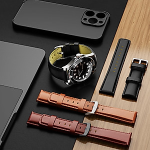 RBIPO 20mm Leather Watch Band Quick Release Strap for Men and Women, Compatible with Timex Fossil Samsung Seiko Citizen