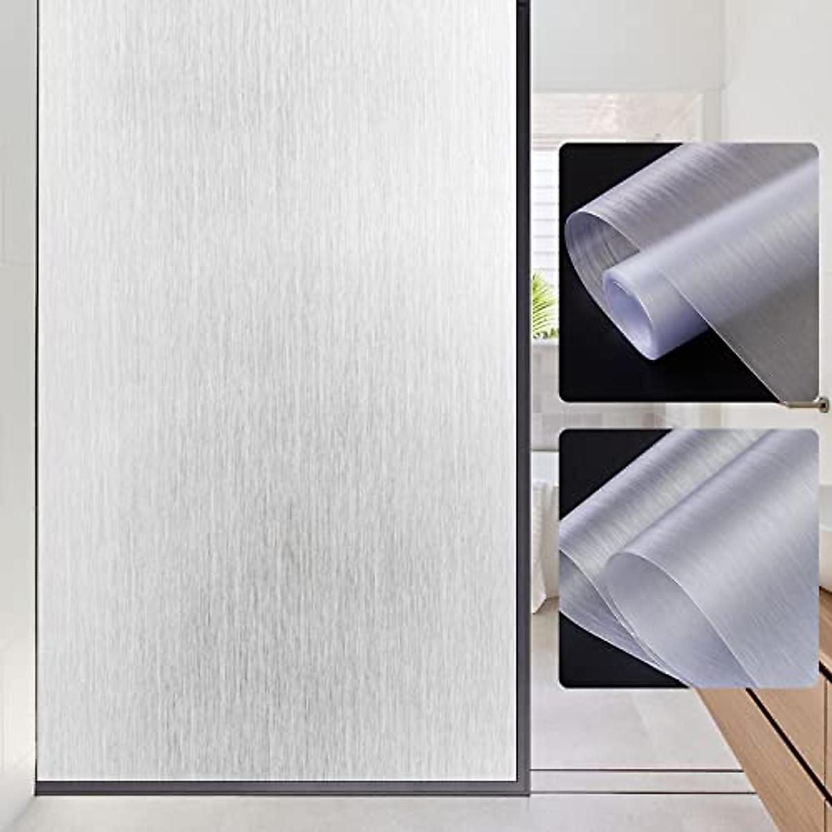 Viseeko Privacy Window Film: Frosted Glass Window Film Non-Adhesive Static Cling Window Film Sun Blocking Removable Room Decor for Bathroom Home Office (Silver Silk, 23.6 x 78.7 inches)