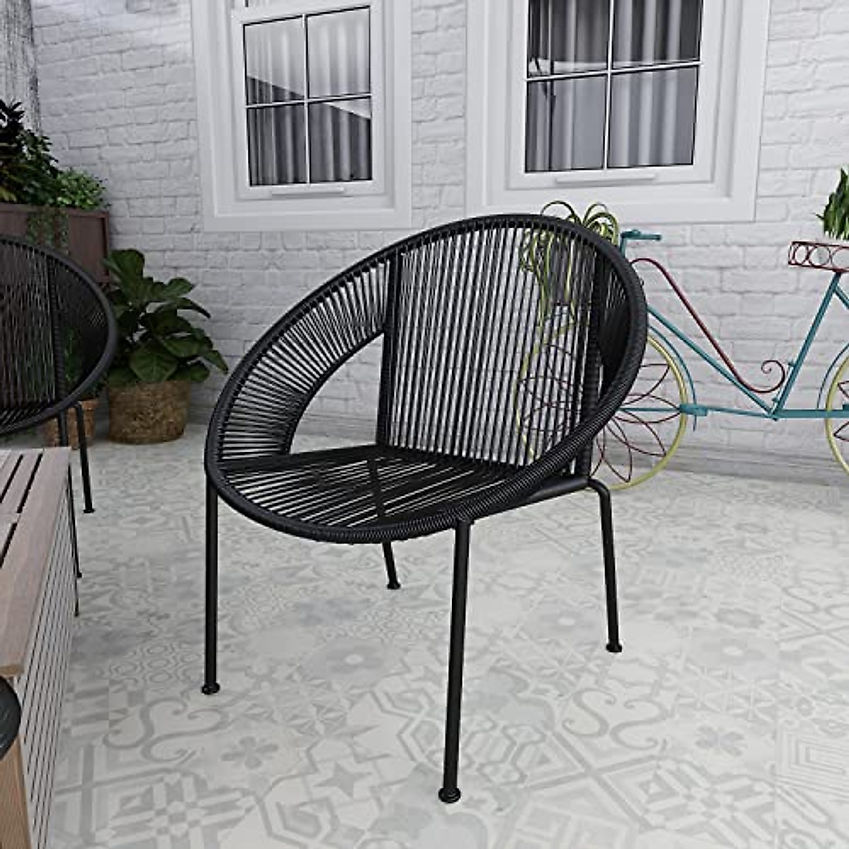 Deco 79 Contemporary Plastic Rattan Oval Outdoor Chair, 29" x 23" x 30", Black