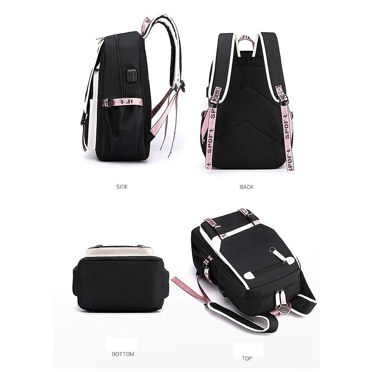 WZCSLM 15.6 Inch Stylish Computer Backpack Teens Bag College School Casual Daypack With USB Port Business (pink)