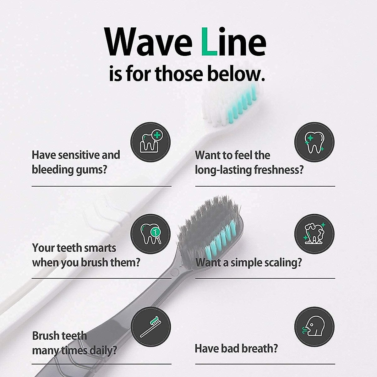 TOOTH NOTE Manual Toothbrush Wave Line (Infused Charcoal & White Set) / Soft Bristles for Sensitive Gums & Deep Clean/Clean Off Dental Plague/Practical and Functional Hands