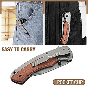 WORKPRO Folding Utility Knife & EDC Pocket Knife, Quick-Change Wood Handle Razor Box Cutter and Foldable Knife Kit with Extra 10PC SK5 Blades for Indoor and Outdoor Activities