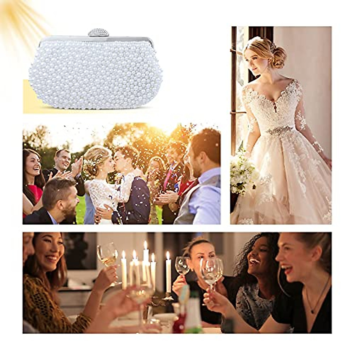 ERCULER Topfive Women's White Pearl Beaded Clutch Evening Handbags for Formal Bridal Wedding Clutch Purse Prom Cocktail Party
