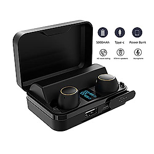 HayKee Wireless Earbuds, Bluetooth 5.0 in-Ear TWS Stereo HiFi Headphones with 5000mah Smart LED Display Charging Case. Auto Pairing/Touch Control/Built-in Dual Mic/IPX7 Waterproof/Long Battery Life