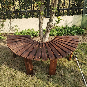 Outdoor Half Round Bench, Solid Wood Curved Benches, Semi Circle Wrap Around Tree Seating, Garden/Patio/Park/Lawn Natural Furniture Seat