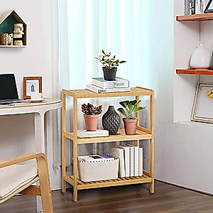 HLXZN 3 Tier Bamboo Shelf Storage Organizer Rack Toilet Utility Shelves Standing Shelf Units for Bathroom, Living Room, Kitchen