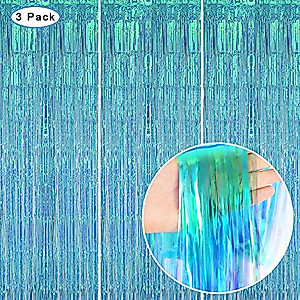 BEAYFILY 3 Pack Fringe Curtains Party Decorations,Tinsel Backdrop Curtains for Parties,Photo Booth Wedding Graduations Birthday Christmas Event Party Supplies (Rainbow Blue)
