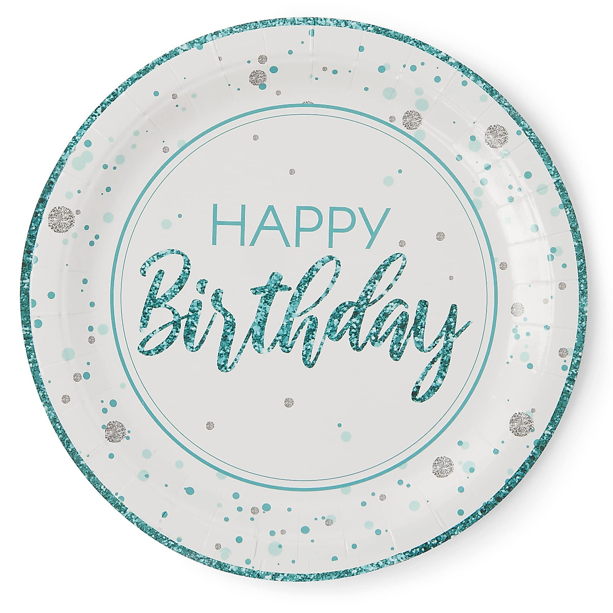 Royal Bluebonnet Teal and Silver Birthday Plates - Set of 24-9 and 7 inch Plates, Napkins, and Cups Party Supplies, Sturdy 400 GSM Weighted Teal Birthday Decorations for Women, Kids, and Tweens