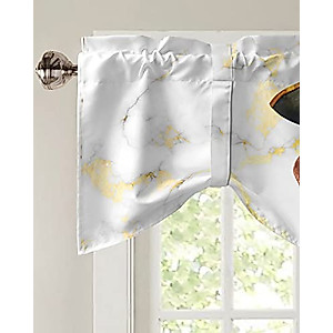 Tie Up Curtain Valance for Kitchen,Abstract Geometric Pirate Dog White Gold Marble Window Valances Adjustable Tie-up Shade Valance,Cartoon Animal Rod Pocket Short Curtains for Bathroom 54x18in