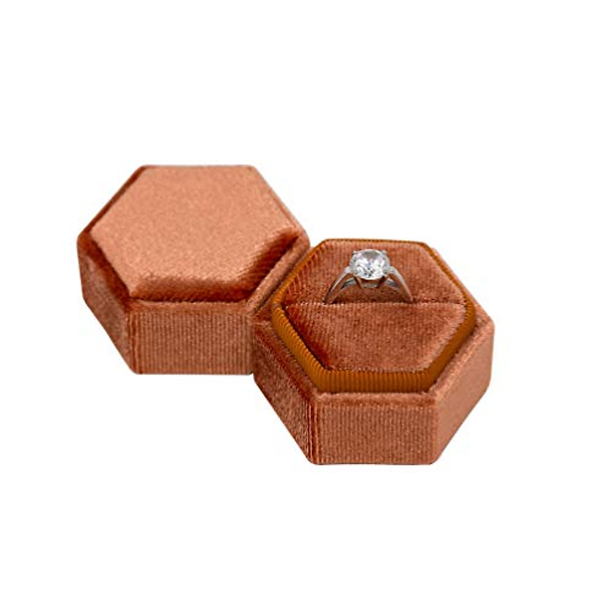 Beatrix & Luca The Lux Box: Antique Velvet Ring Box | Proposal | Wedding | Engagement | Photography | Hexagon | Rectangle | Single Double or Triple Slots | Jewelry (Sedona Copper Hexagon Single)