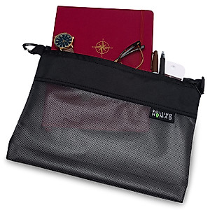 Rolling Nomad Large Zipper Pouch, Water-Resistant Mesh Bag, Black Travel Organizer, Toiletry, Storage, Cosmetics, Money Purse, Accesory, 14.2x10.2x0.4
