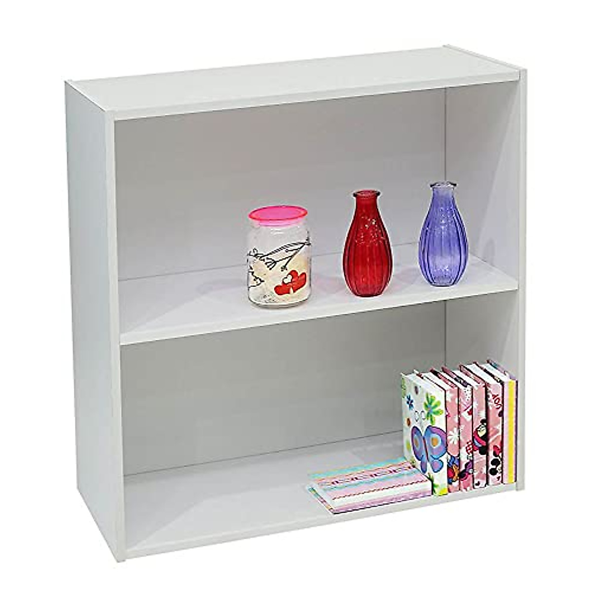 Pilaster Designs Contemporary White Wood Darrin 2 Tier Open Shelf Bookcase Storage Organizer