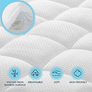 HYLEORY Dual Layer 4 Inch Memory Foam Mattress Topper King Size, Breathable & Medium Support, 2 Inch Cooling Gel Memory Foam & 2 Inch Viscose from Bamboo Pillow Top Mattress Pad Cover for Back Pain