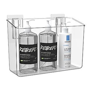 vacane Plastic Over Cabinet Door Organizer, Adhesive Mount Storage Organizer Container Makeup Organizer Hanging Basket Bins For Craft Room, Pantry, Office, Space Saving Holder for Kitchen Bags-L