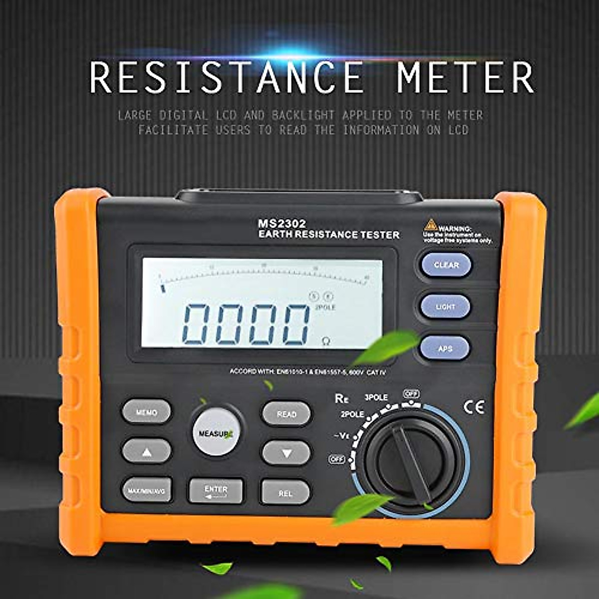 PM2302 Digital Resistance Meter Ground Earth Tester 0-4K ohm Insulation Tester Multimeter with LCD Backlight Display
